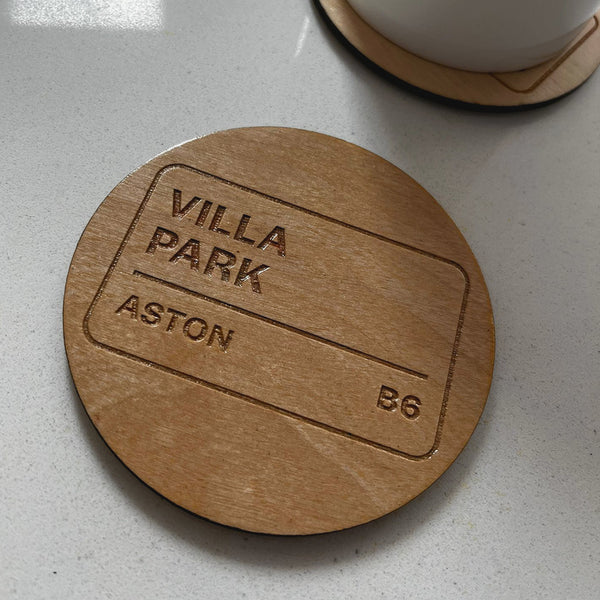 Villa Park Street Sign Coaster – Wooden Grounds